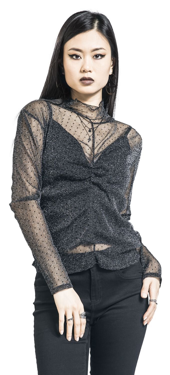 Transparent Longsleeve shirt with dots and silver threads | Black ...