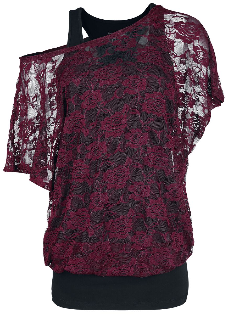 Bordeaux red lace shirt with black top | Black Premium by EMP T-Shirt | EMP