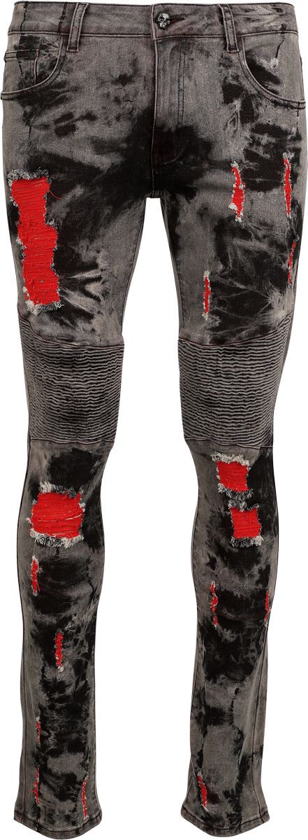 Washed-look jeans with red highlights | Rock Rebel by EMP Jeans | EMP