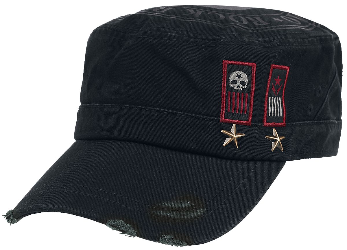 Black Army Cap with Print, Patches and Studs | Rock Rebel by EMP Cap | EMP
