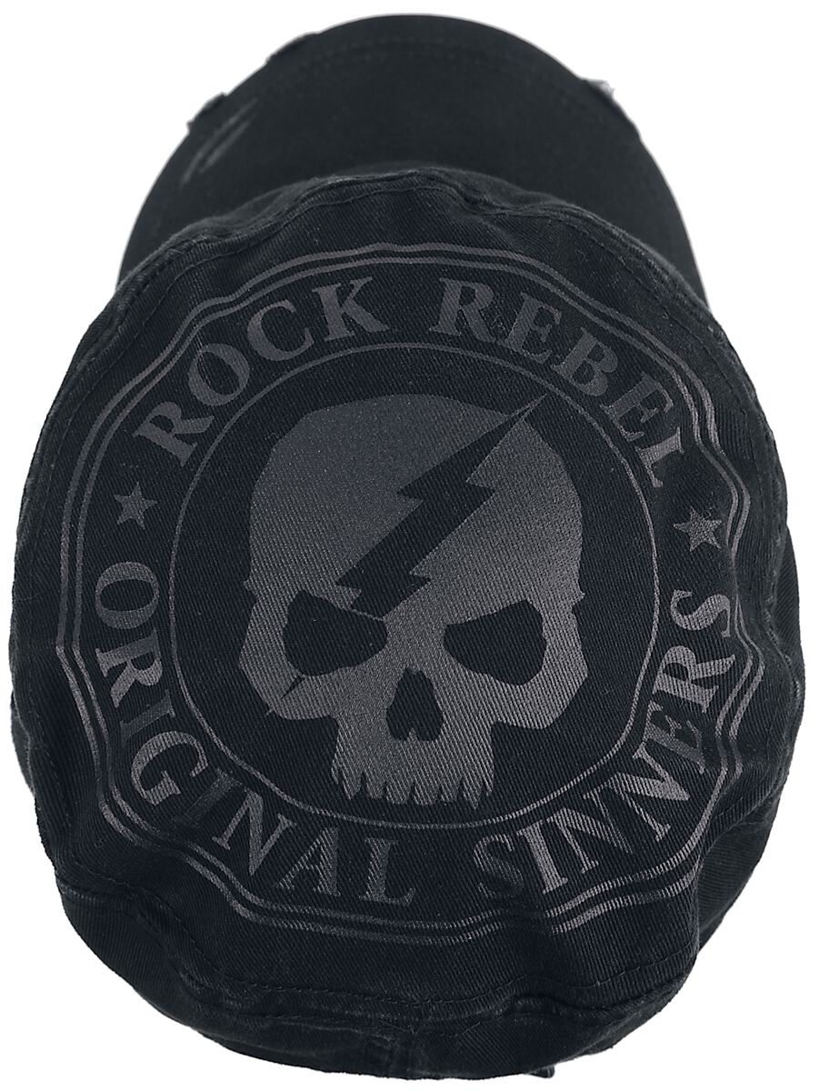 Black Army Cap with Print, Patches and Studs | Rock Rebel by EMP Cap | EMP