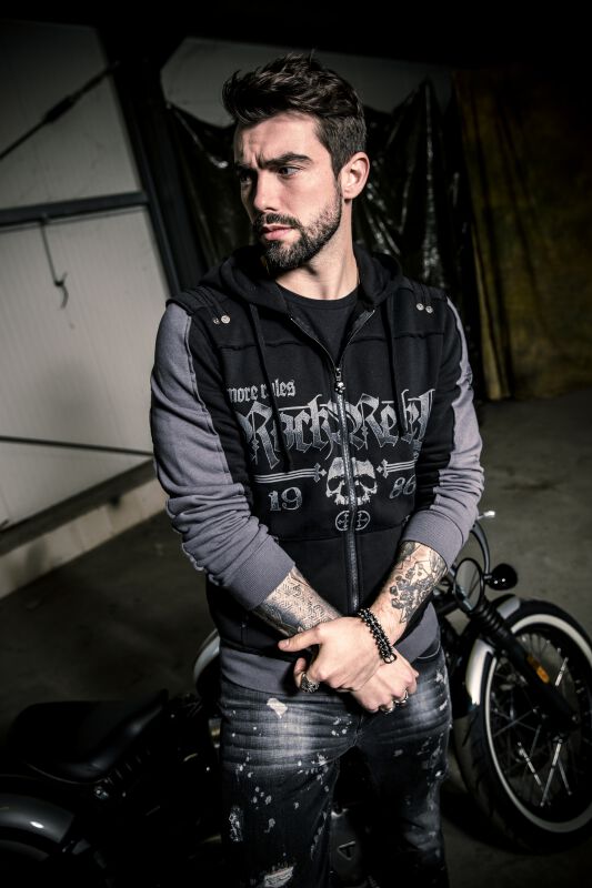 Black Hooded Jacket with Rock Rebel and Skull Prints | Rock Rebel by ...