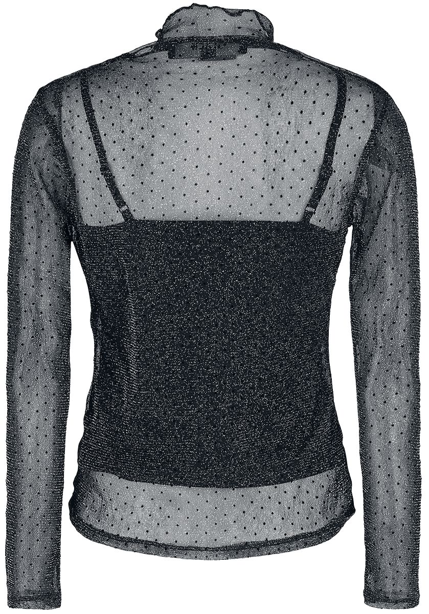 Transparent Longsleeve shirt with dots and silver threads | Black ...
