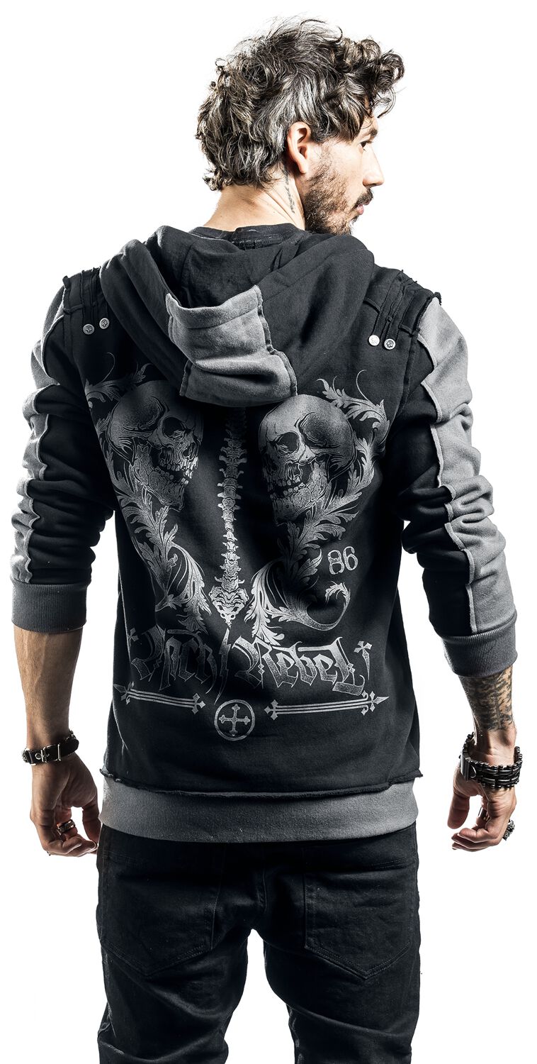 Black Hooded Jacket with Rock Rebel and Skull Prints | Rock Rebel by ...
