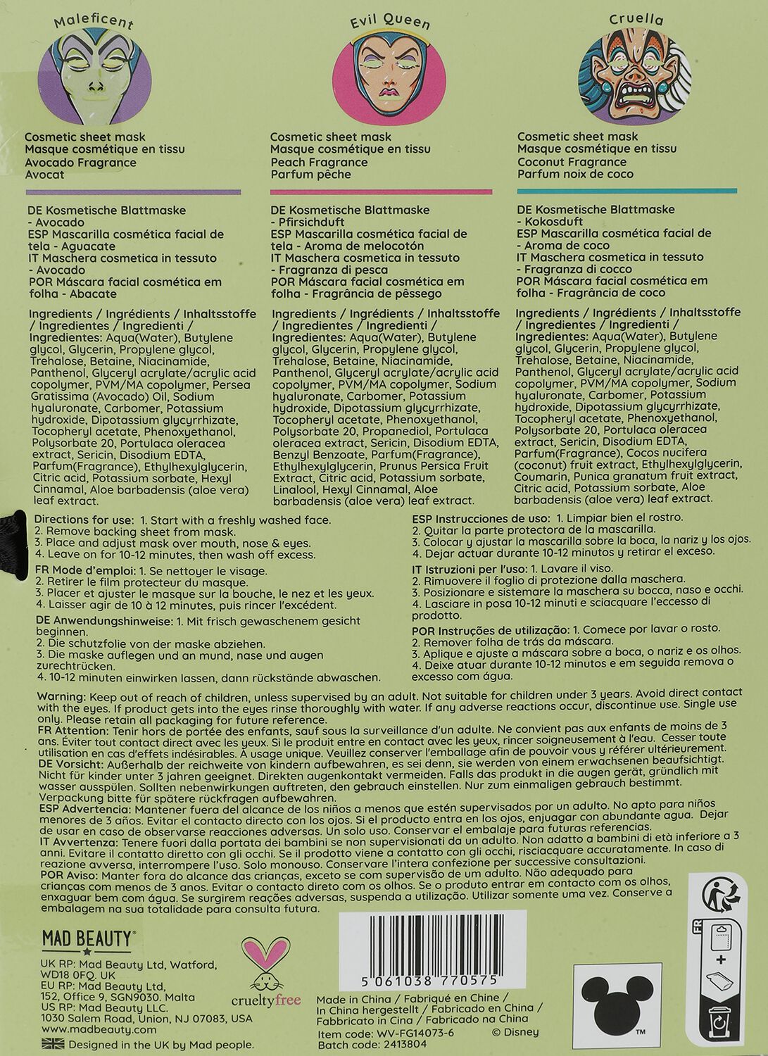 Mad Beauty - Villains Sheet Face Mask Collection | Disney Face mask | EMP