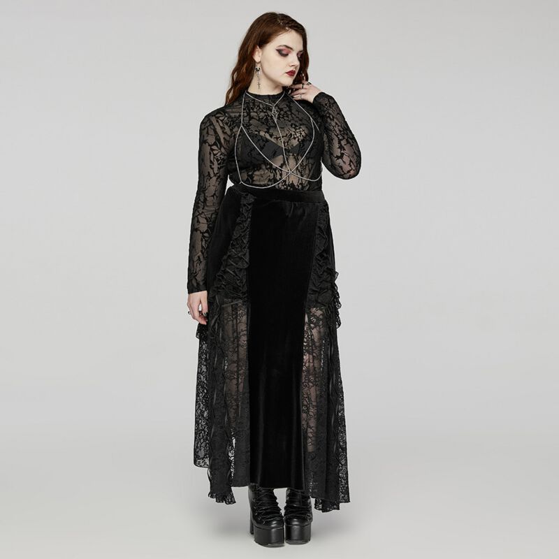 Goth staggered patchwork lace skirt | Punk Rave Maxi Skirt | EMP