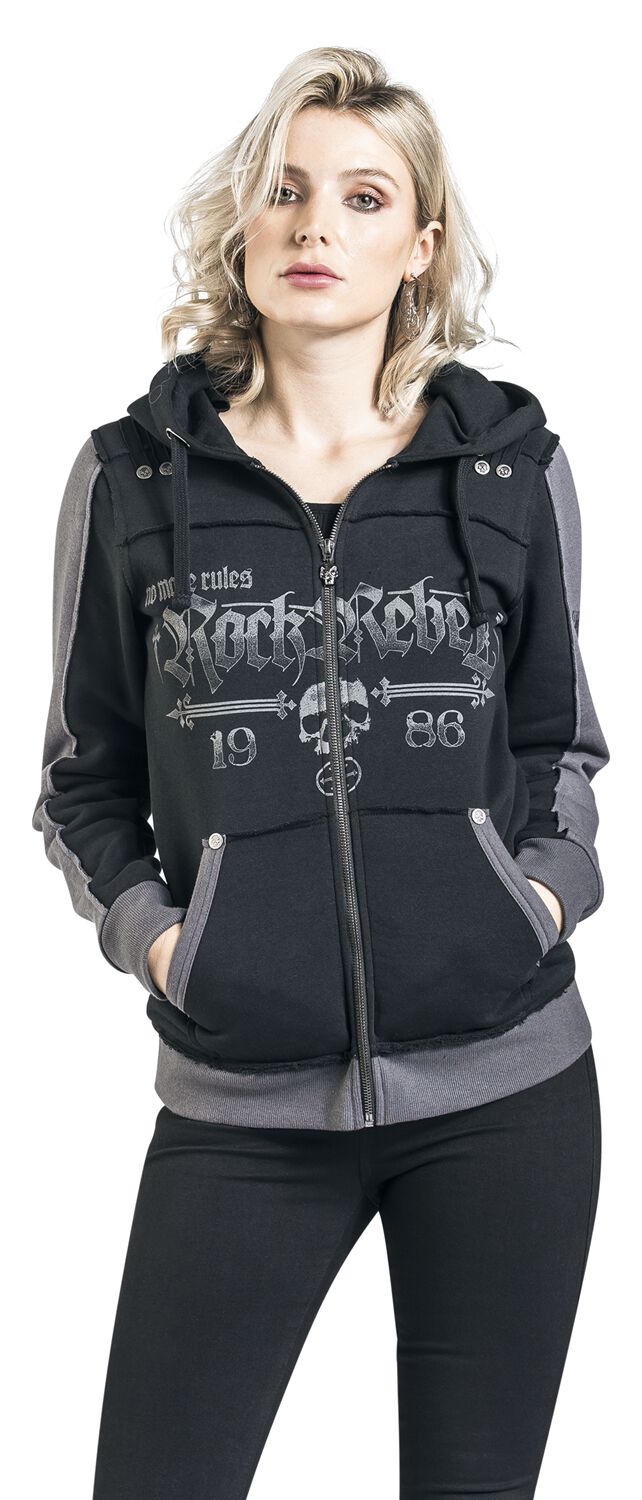 Black Hooded Jacket with Rock Rebel and Skull Prints | Rock Rebel by ...