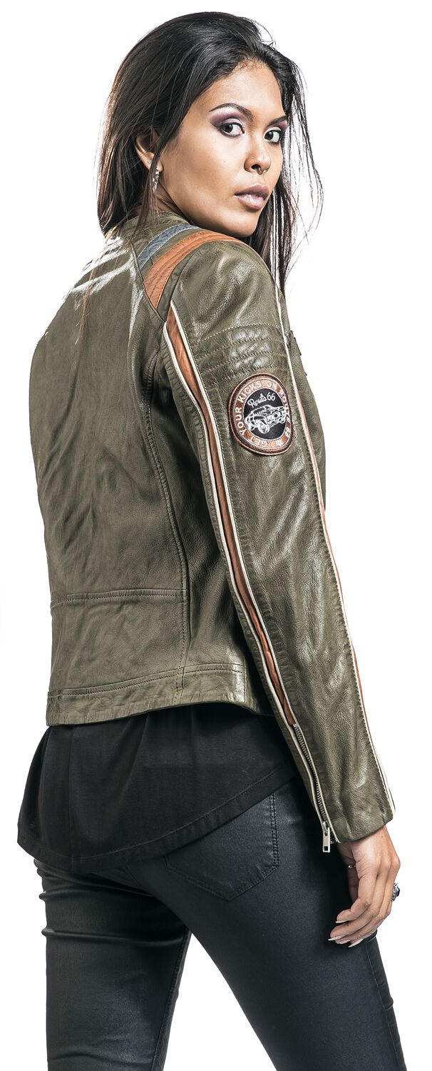 Rock Rebel X Route 66 - Green Leather Jacket with Contrasting-Coloured ...