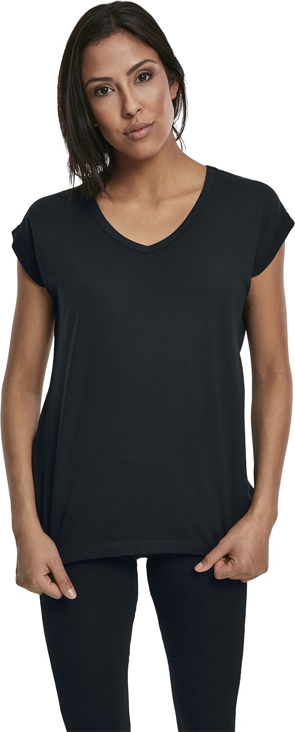 Ladies Round V-Neck Extended Shoulder Tee | Urban Classics T-Shirt | EMP