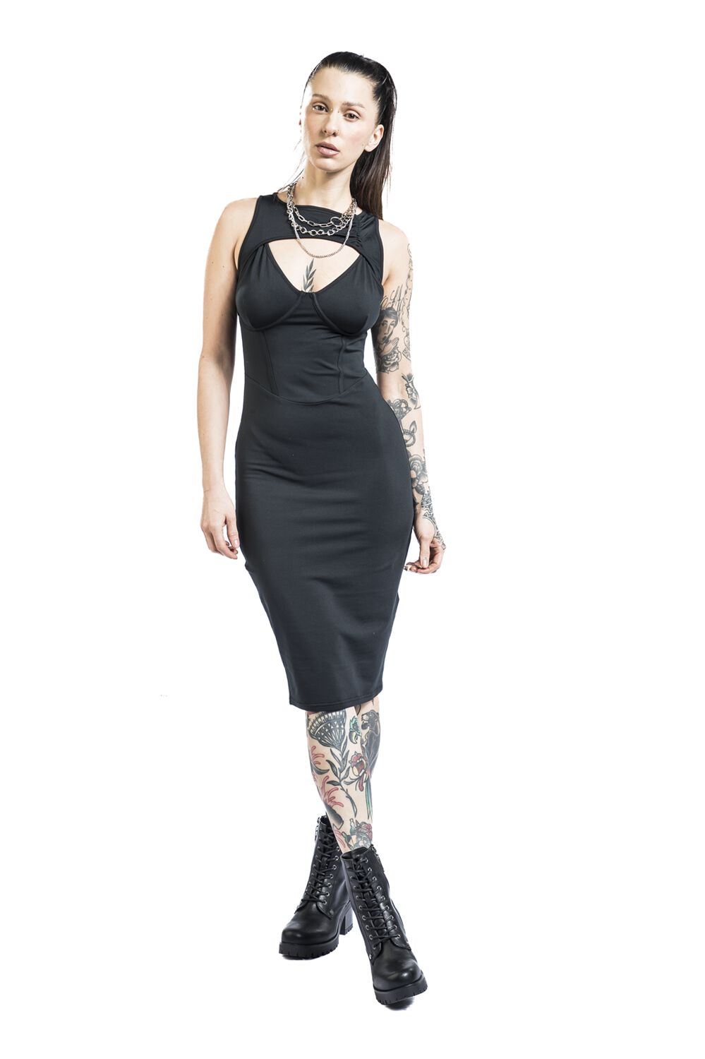 Bodycon Dress with Double Neckline | Black Premium by EMP Midi Dress | EMP