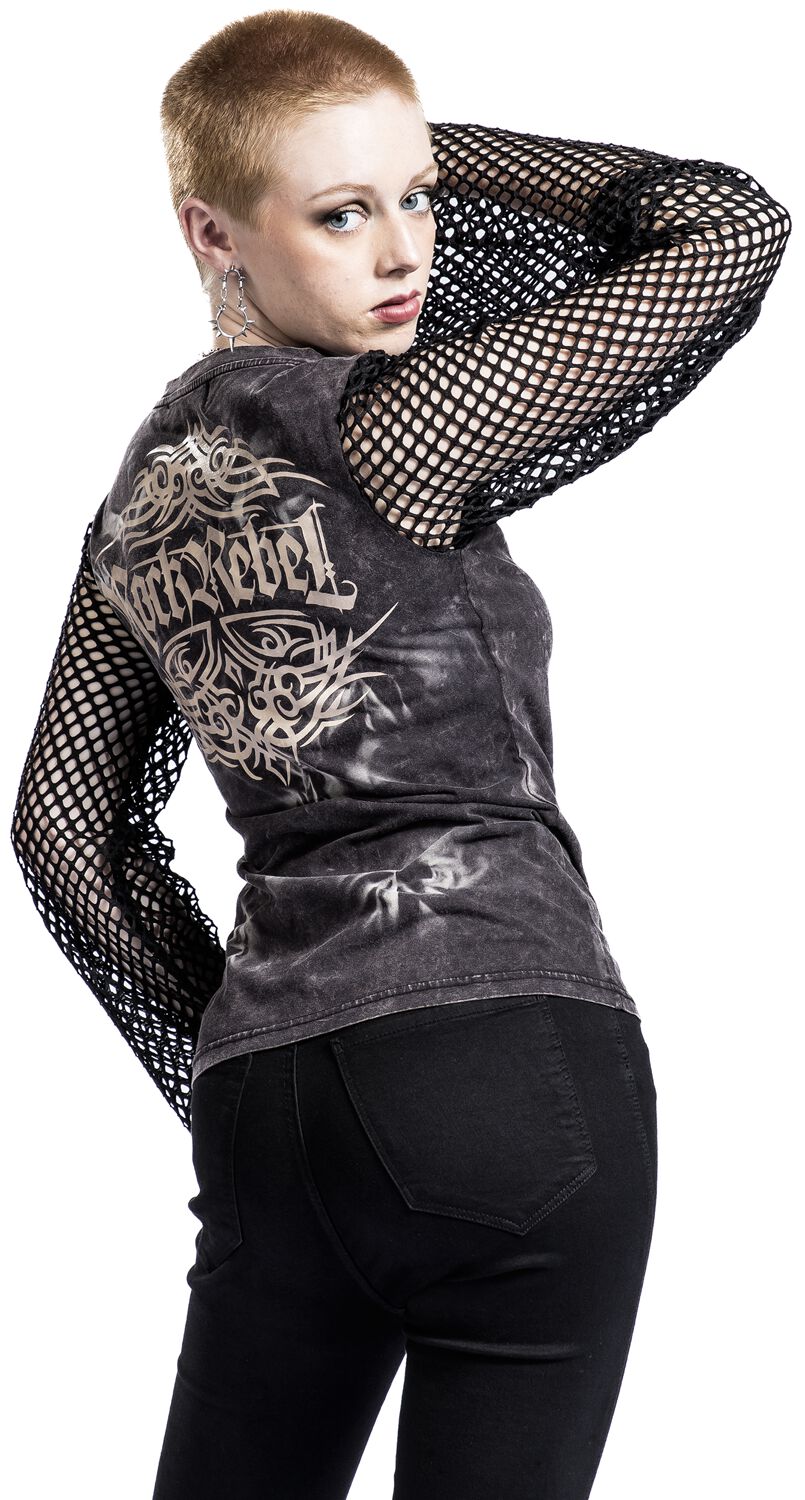 Longsleeve With Used Wash And Mesh Sleeves | Rock Rebel by EMP Long ...