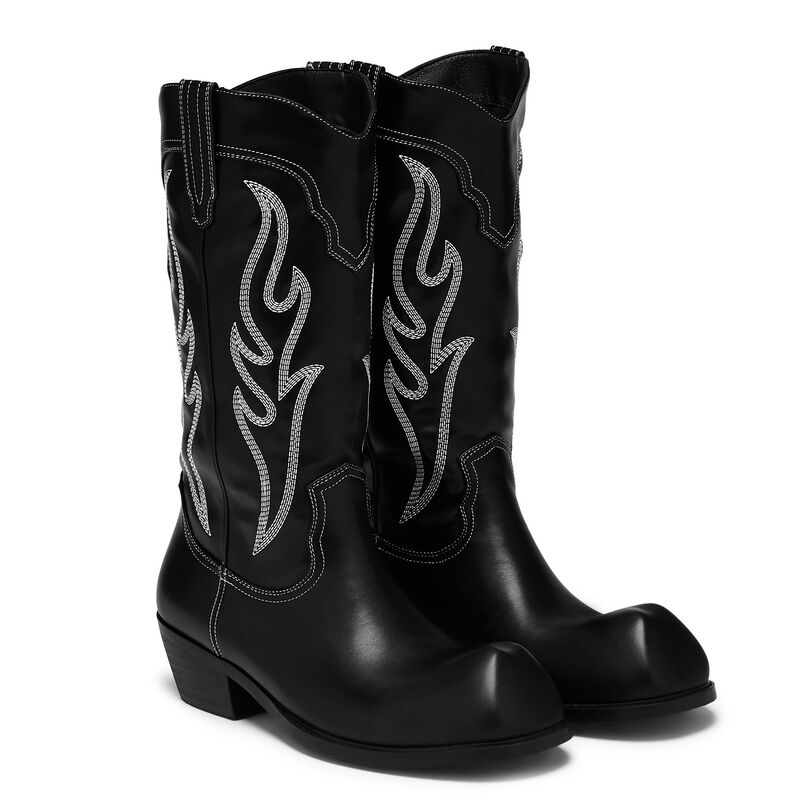 Cryptek Snub Nose Tall Cowboy Boots - Black Vintage | KOI Boots | EMP