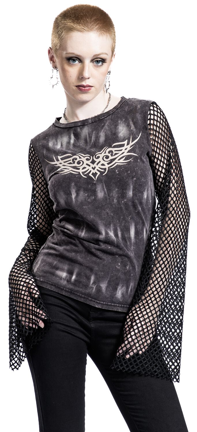 Longsleeve With Used Wash And Mesh Sleeves | Rock Rebel by EMP Long ...