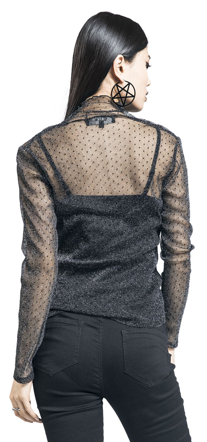 Transparent Longsleeve shirt with dots and silver threads | Black ...