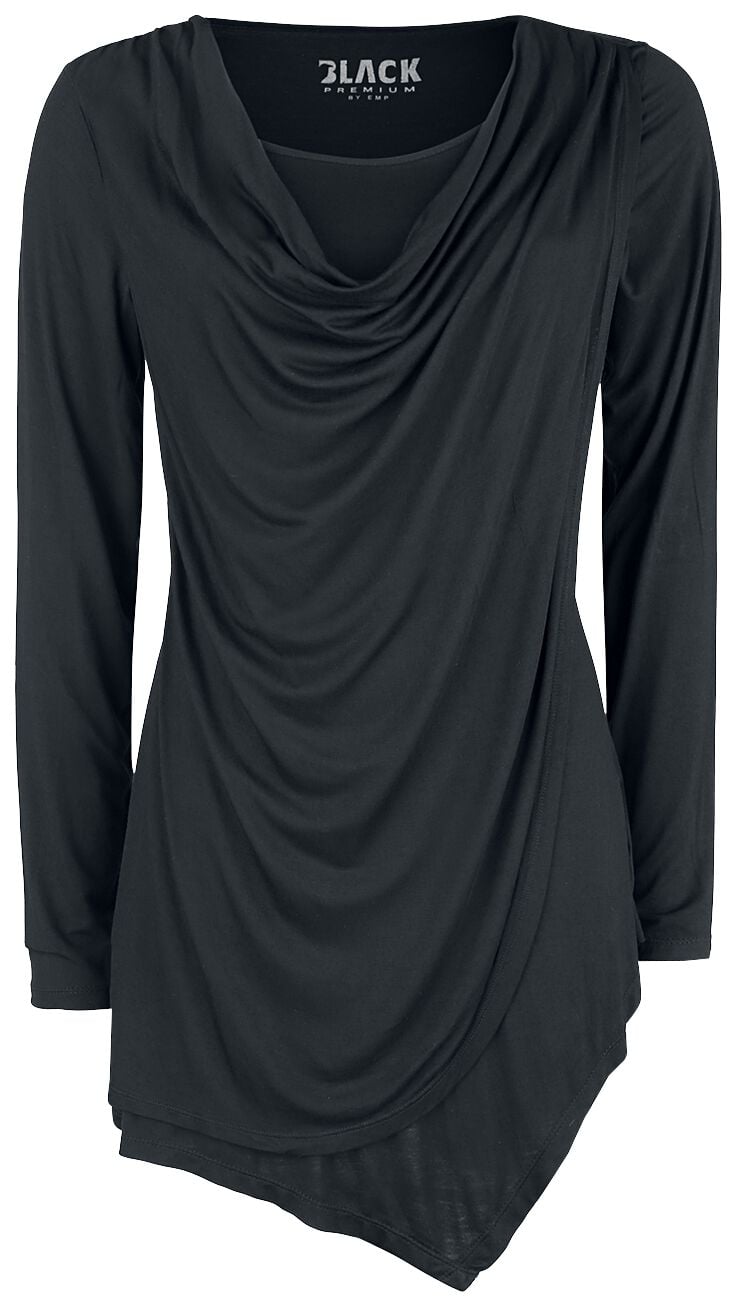 Black Long-Sleeve Shirt with Waterfall Neckline | Black Premium by EMP ...