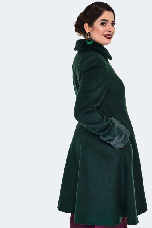 Faux Fur Trim Flare Coat | Voodoo Vixen Coats | EMP