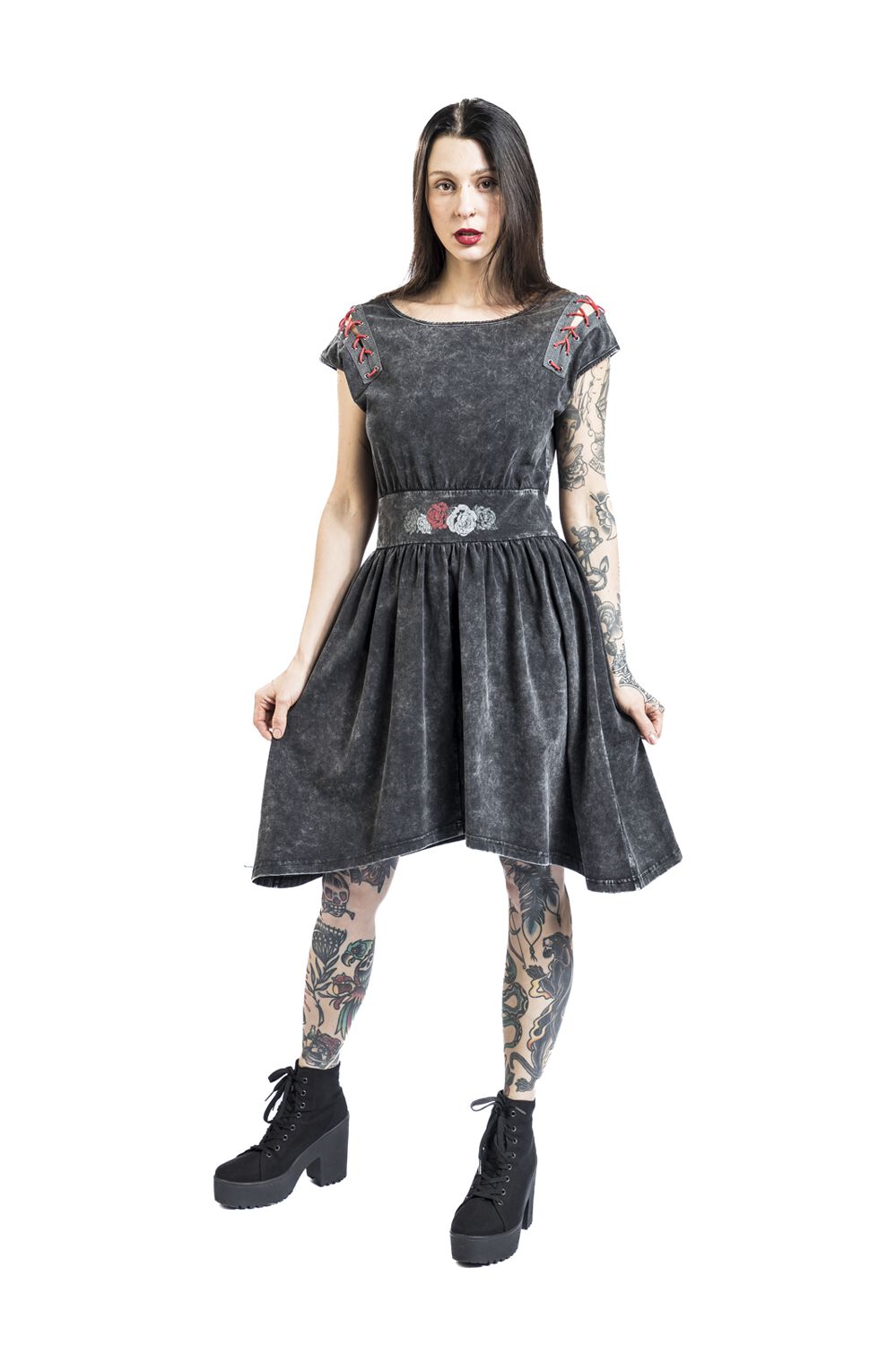 Cut Out Dress with Roses | Black Premium by EMP Midi Dress | EMP