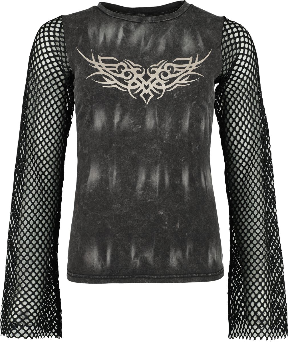 Longsleeve With Used Wash And Mesh Sleeves | Rock Rebel by EMP Long ...