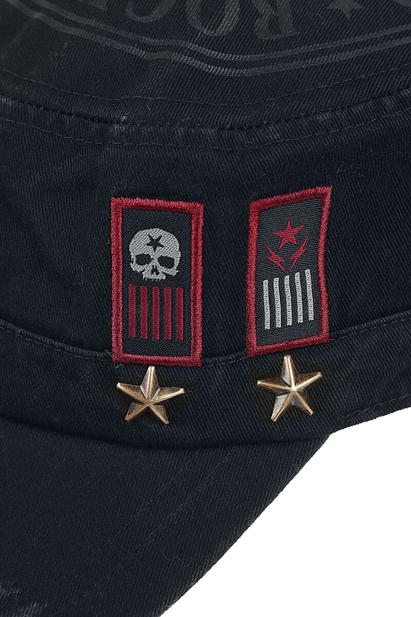 Black Army Cap with Print, Patches and Studs | Rock Rebel by EMP Cap | EMP