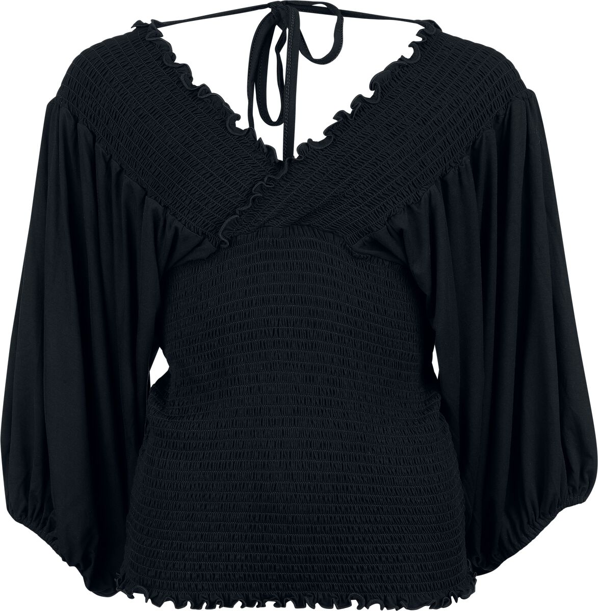 Smocked Long-sleeved Top | Black Premium by EMP Long-sleeve Shirt | EMP
