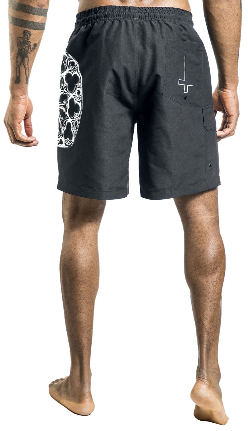 Swim Shorts With Gothic Cross | Gothicana by EMP Swim Shorts | EMP