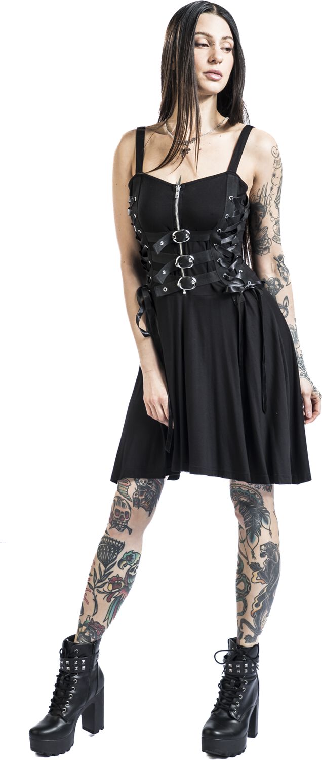 Short Dress With Lacing and Straps | Gothicana by EMP Midi Dress | EMP