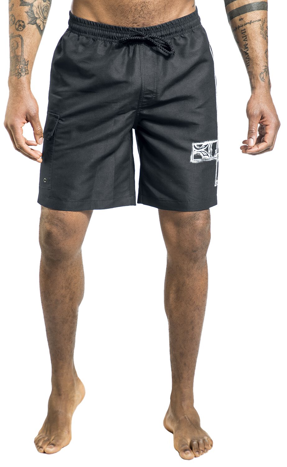 Swim Shorts With Gothic Cross | Gothicana by EMP Swim Shorts | EMP