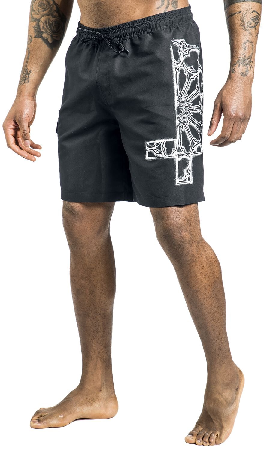 Swim Shorts With Gothic Cross | Gothicana by EMP Swim Shorts | EMP