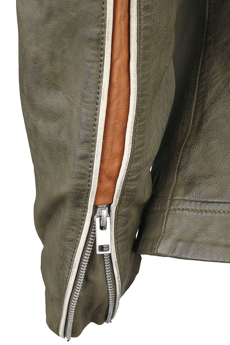 Rock Rebel X Route 66 - Green Leather Jacket with Contrasting-Coloured ...