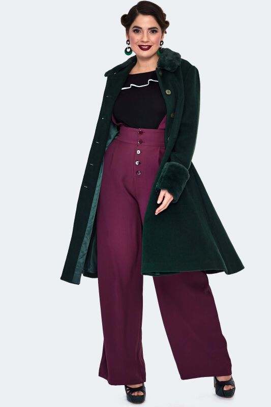 Faux Fur Trim Flare Coat | Voodoo Vixen Coats | EMP