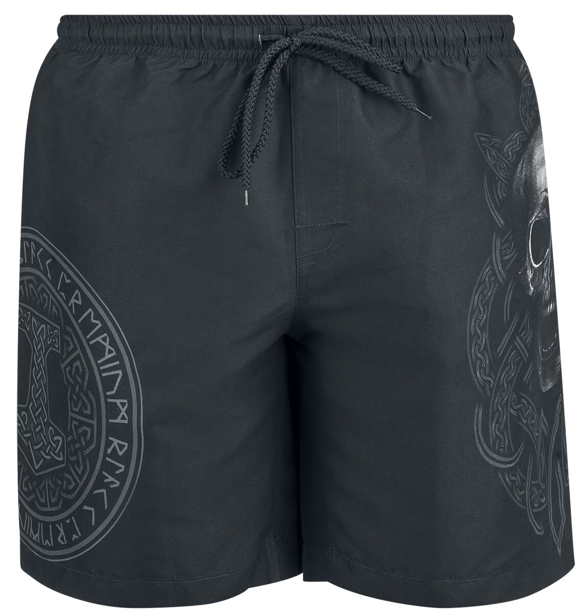 Swim Shorts With Skull And Runes Print | Black Premium by EMP Swim ...